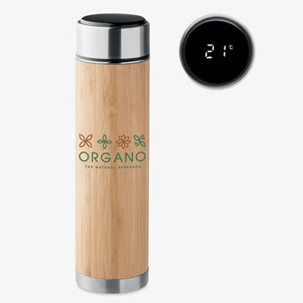 Termo ecológico personalizado de bambu com infusor de chá e termómetro